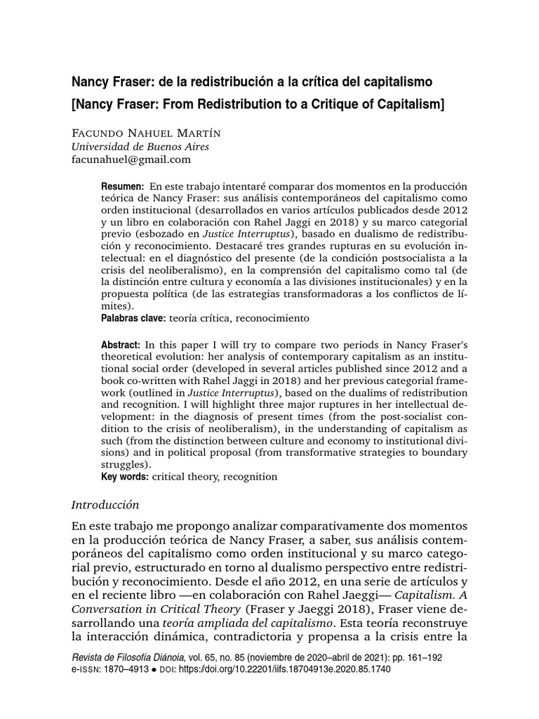Facundo Nahuel Sobre Nancy Fraser | PDF | Capitalismo | marxismo