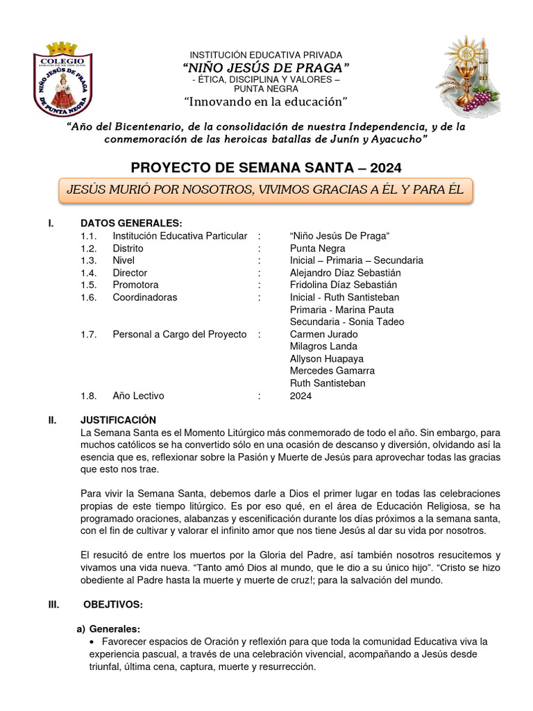 Proyecto Semana Santa 2024 en Punta Negra | PDF | Jesús | Pascua de Resurrección