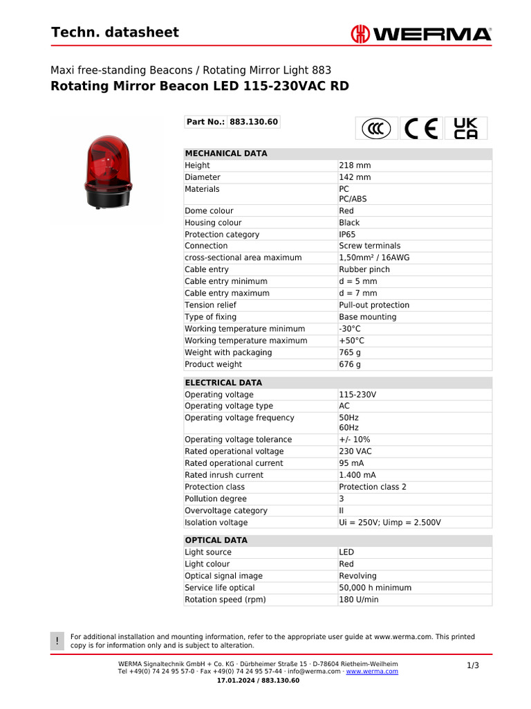 Werma Techn. Datasheet 1-88313060 | PDF | Electronics | Electromagnetism
