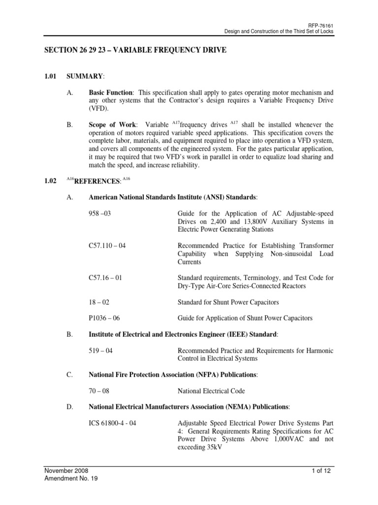 26 29 23 - Variable Frequency Drive | PDF | Electric Motor | Power Inverter