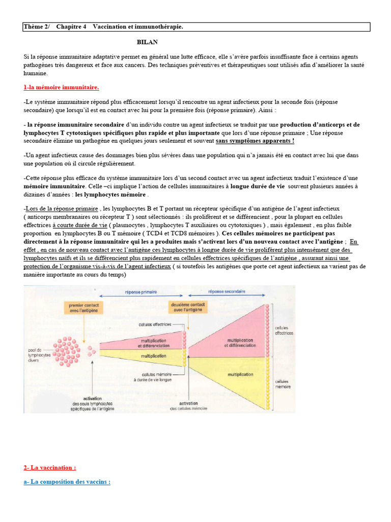 Vaccination et mémoire immunitaire | PDF | Système immunitaire | Antigène