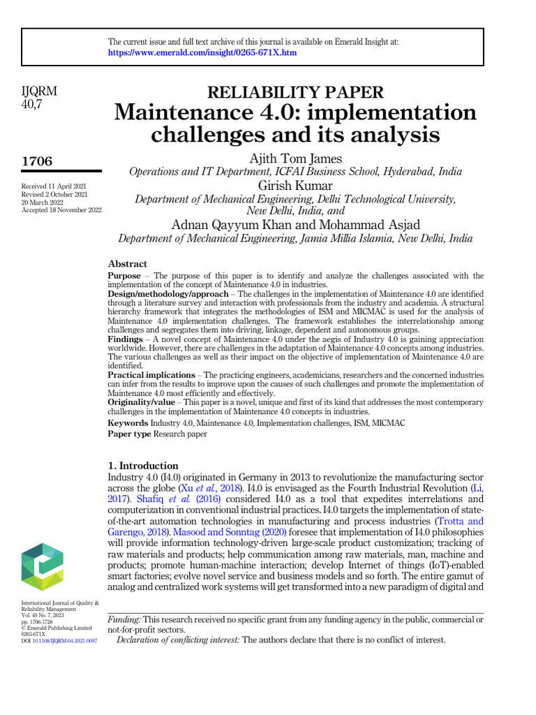 Maintenance 4.0 Implementation Challenges | PDF | Internet Of Things ...