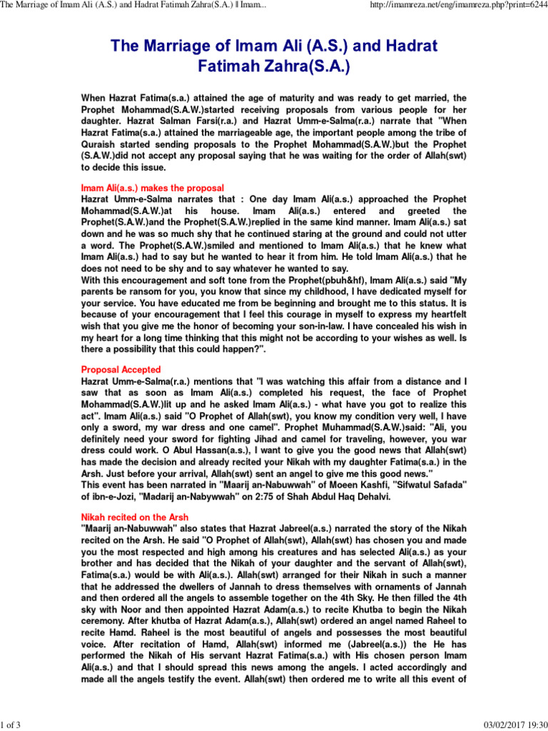 The Marriage of Imam Ali A.S. and Hadrat Fatimah Zahra S.A. | Download ...
