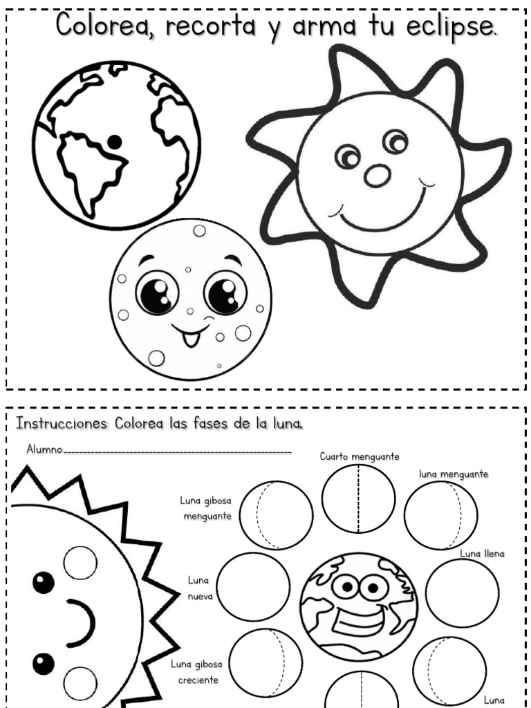 Colorea y arma tu eclipse lunar y solar | PDF