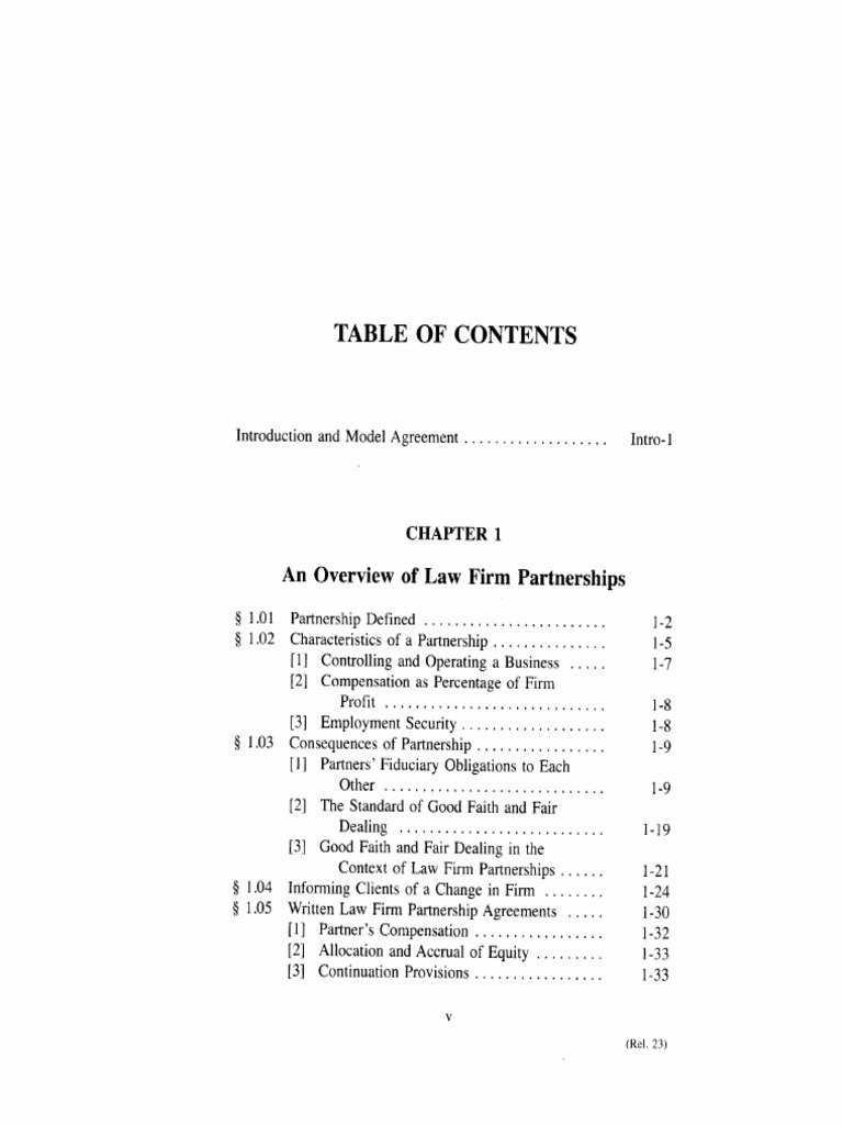 Law Firm Partnership Agreements Table of Contents | PDF