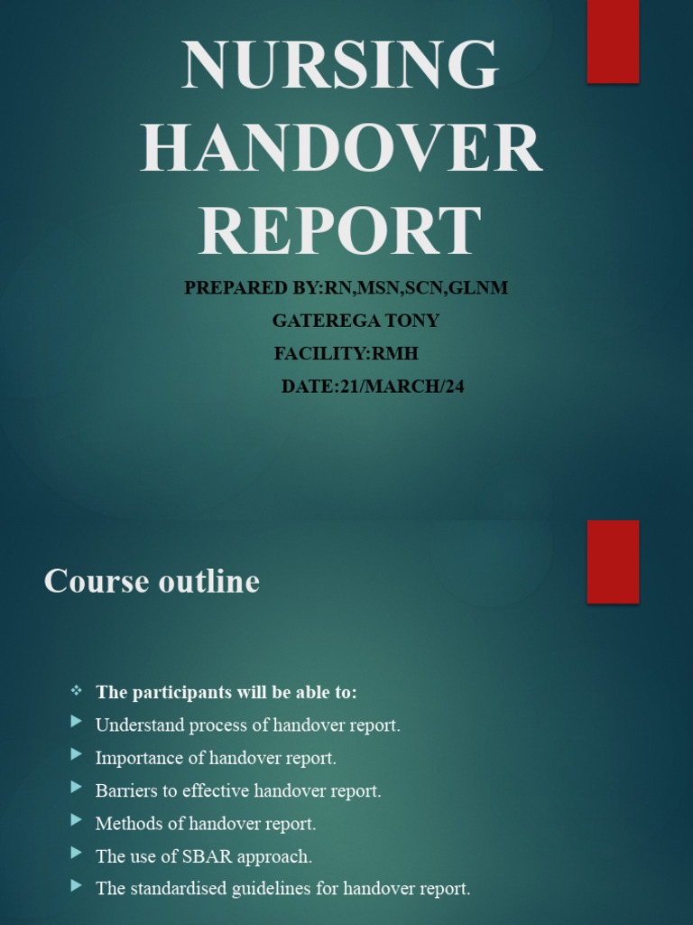 Handover Report | PDF | Patient | Nursing