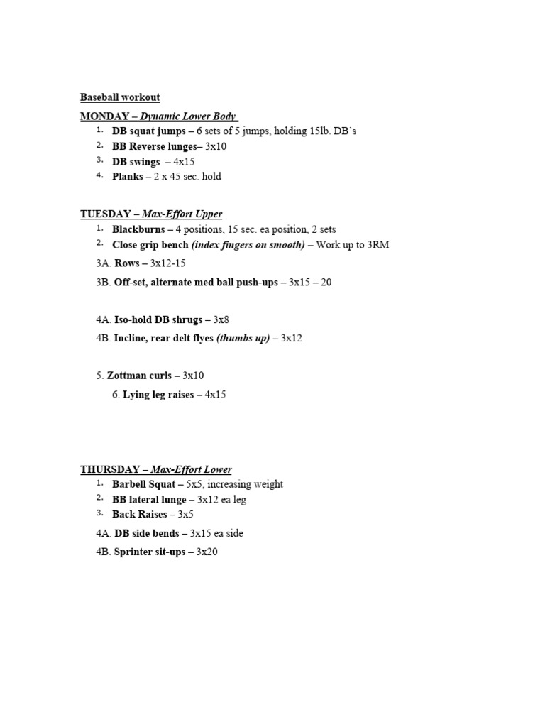 Baseball Workout 1 | PDF