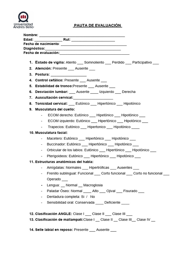 Pauta de evaluación deglución | PDF