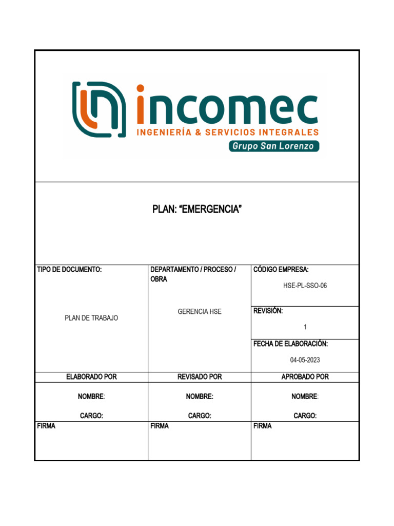HSE-PL-SSO-01 Plan de Emergencia Caleta La Viuda | PDF | Outsourcing ...