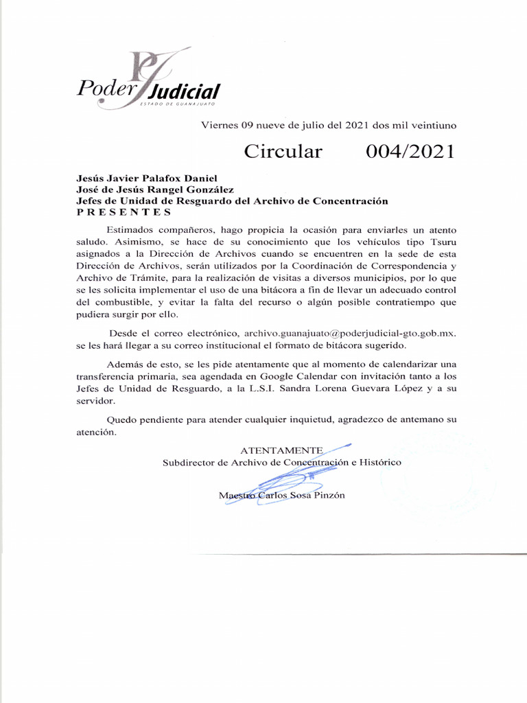 Circular 004-2021 Bitácora de Vehículos | PDF