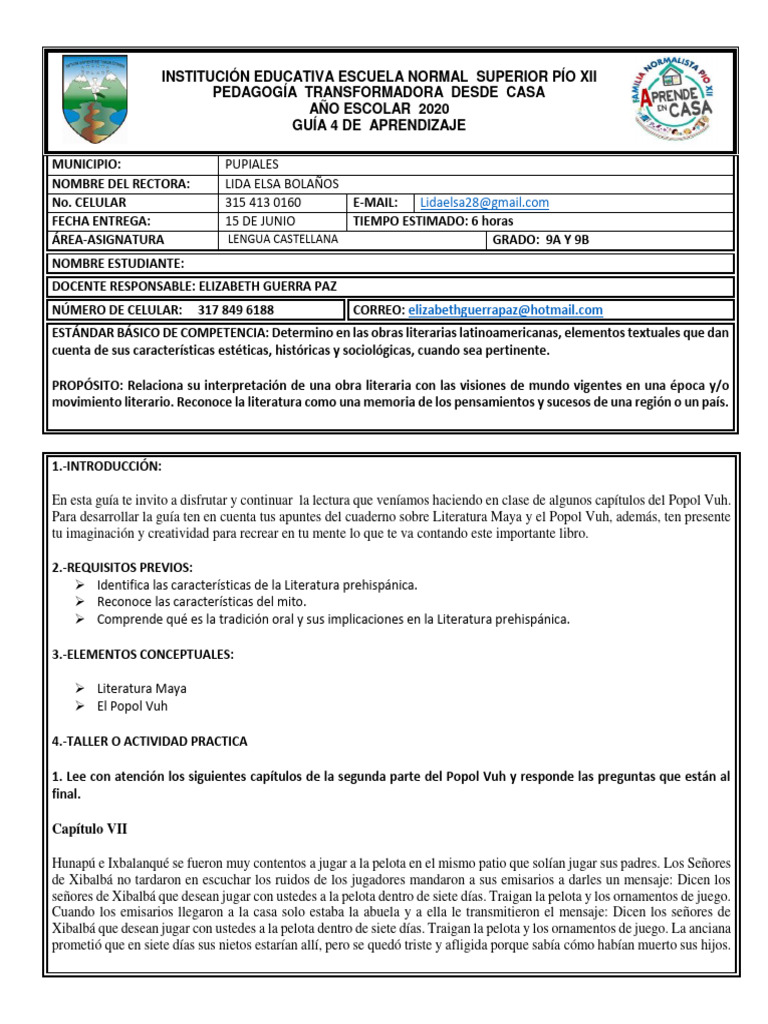 Guía 4 Lengua Castellana 9a 9B | PDF