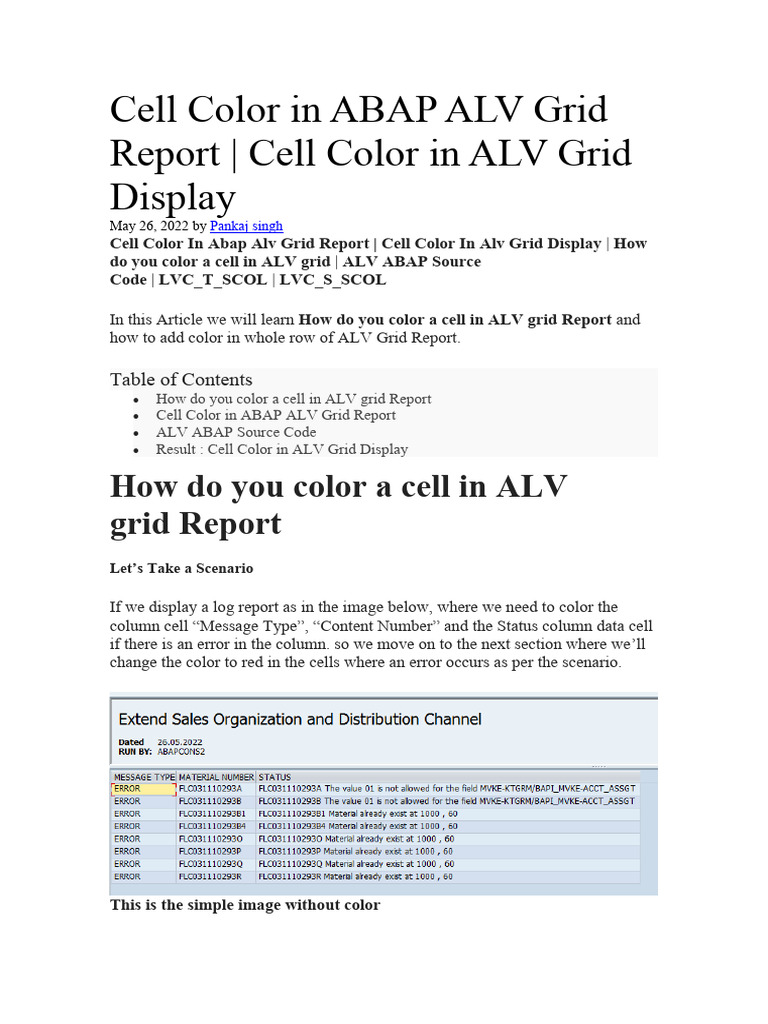 Cell Color in ABAP ALV Grid Report | PDF | Computing | Computer Programming