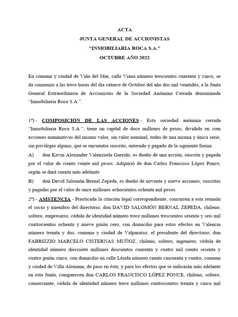 Acta Junta Extra - Autoriza Sanea Poder - Octubre22 | PDF