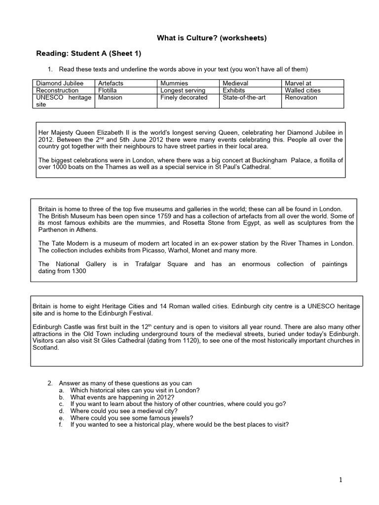 1 - What Is Culture - Worksheets | PDF | Anne Boleyn | Tudor England