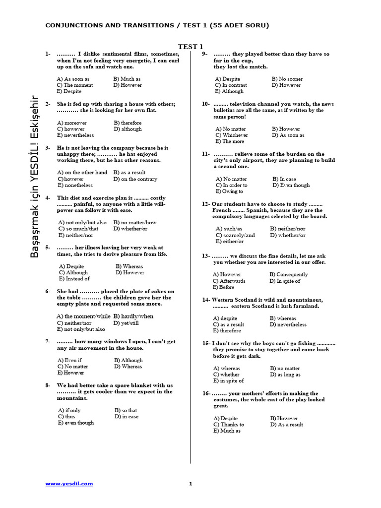 Yesdil Conjunctions Test 1 | PDF