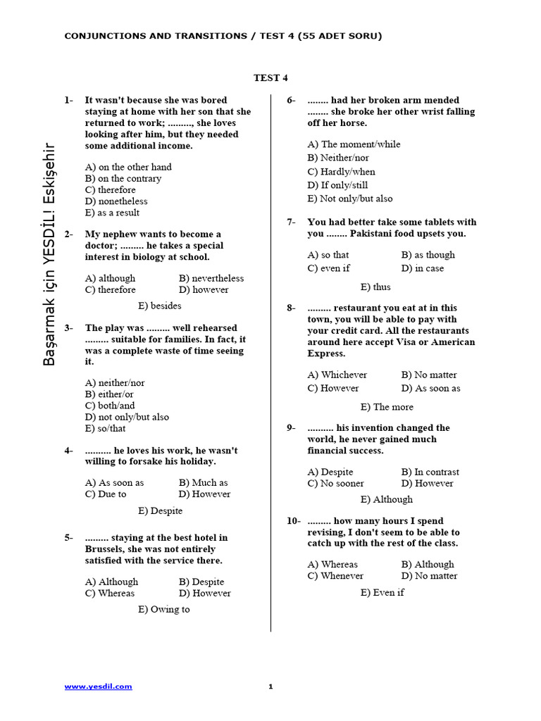 Conjunctions - Transitions - TEST4 - Conjunctions - Transitions - Test4 ...