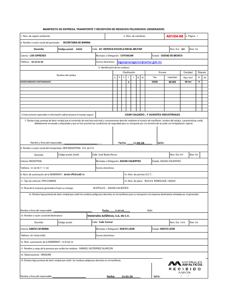Manifiesto ACAPULCO A0124-08 | PDF | Residuos
