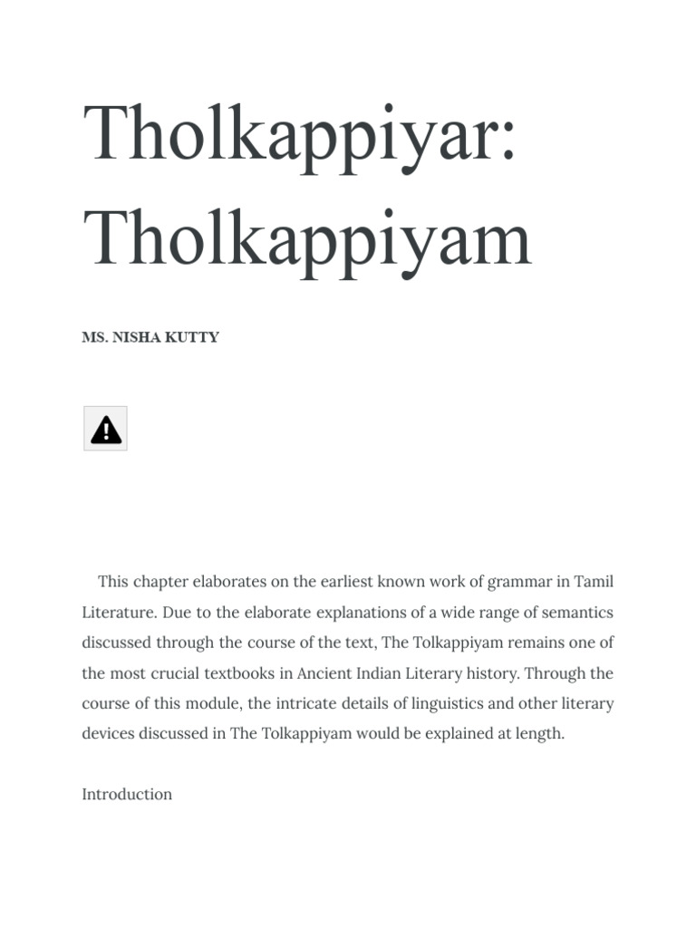 Tholkappiyar - Tholkappiyam | PDF | Tamil Language | Word