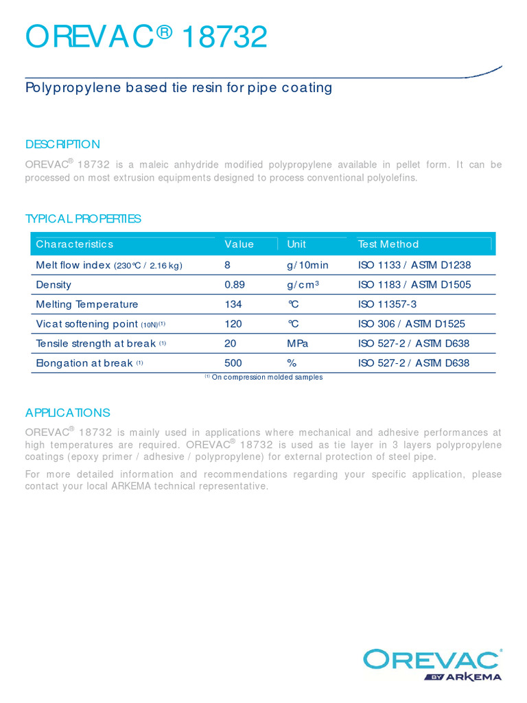 (Arkema) (TDS) Orevac 18732 (PP MFR 8.0) | PDF | Extrusion | Industrial ...