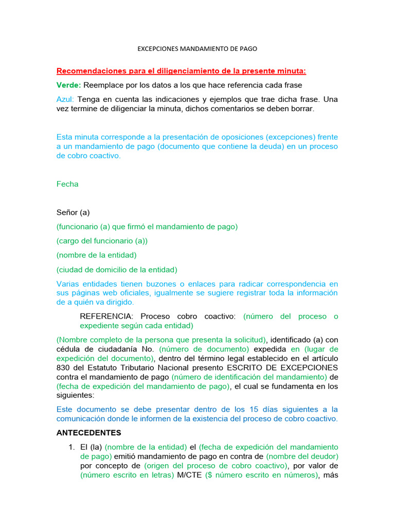 Excepciones Mandamiento de Pago - Civil | Descargar gratis PDF ...