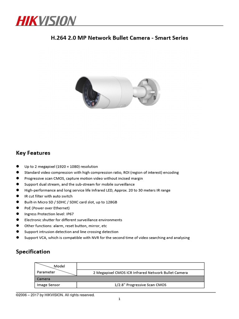 H.264 Network Bullet Camera 2 MP - Smart Series | PDF | Ieee 802.11 ...