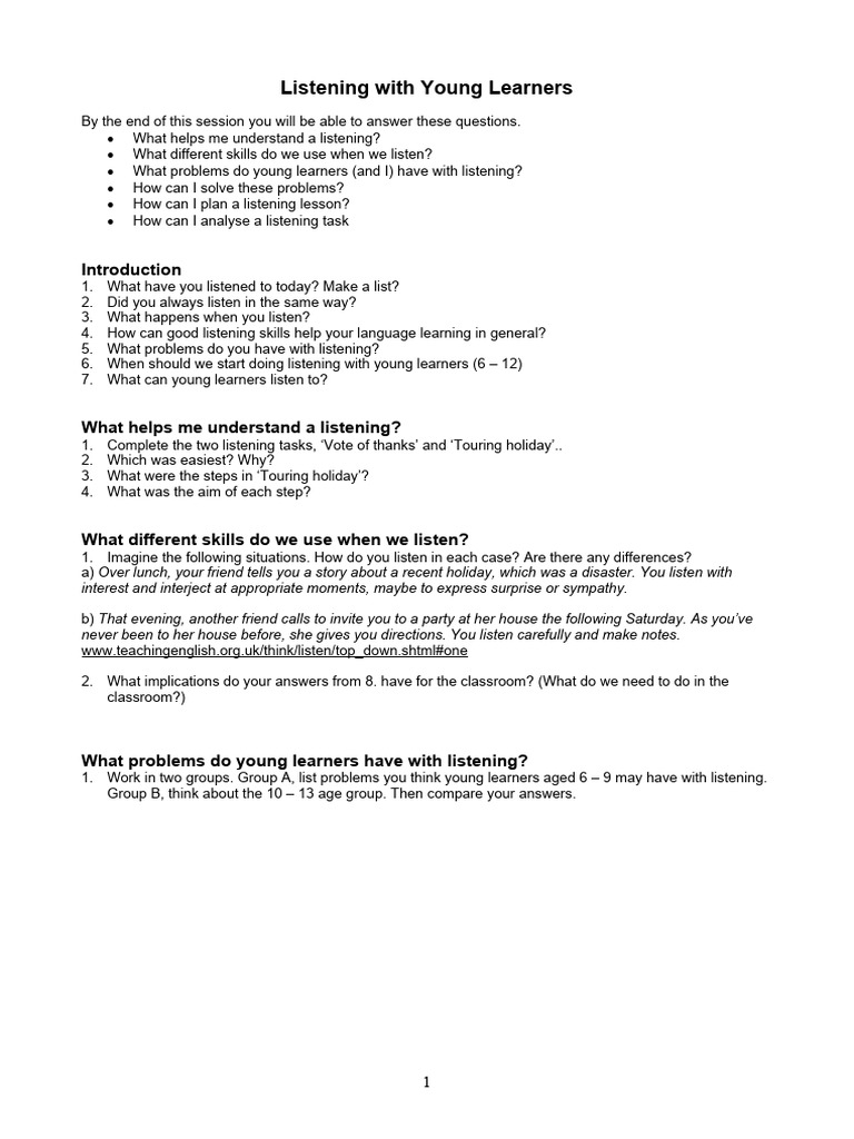 Listening Handout | PDF | Vocabulary | Learning