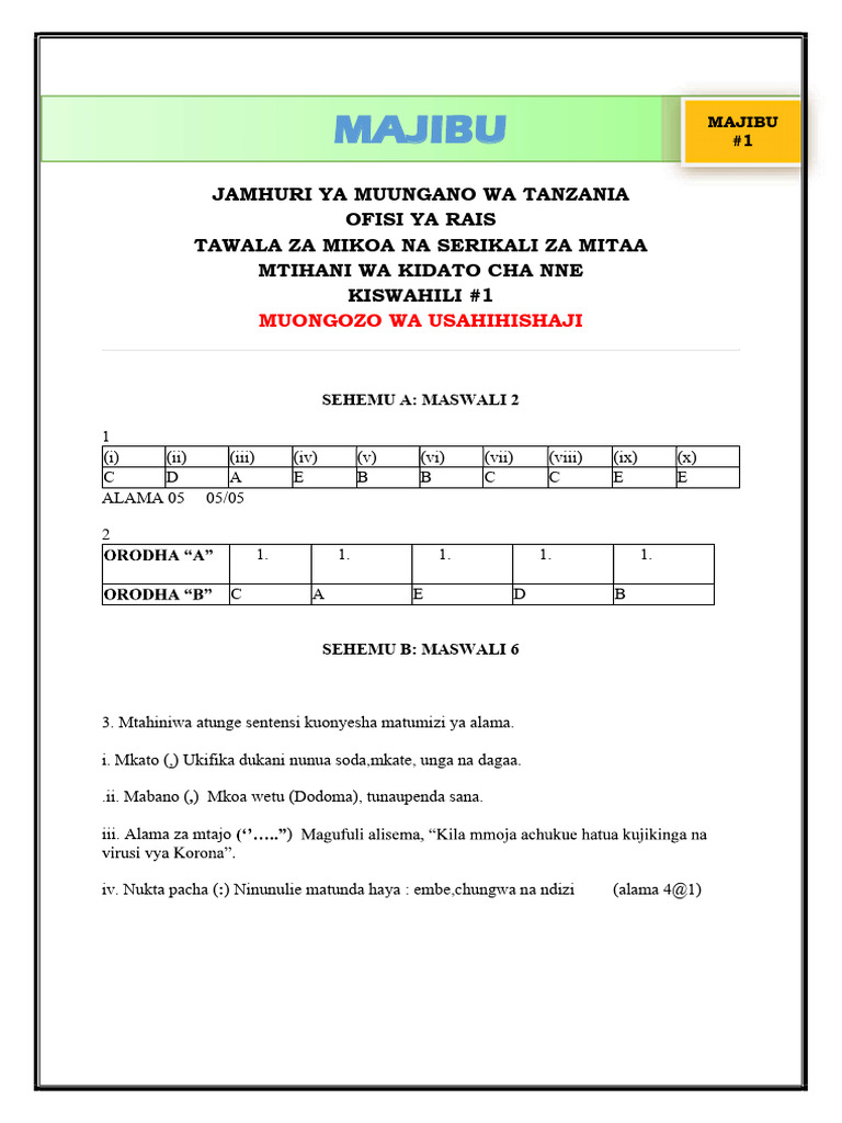 Kiswahili File Answers | PDF