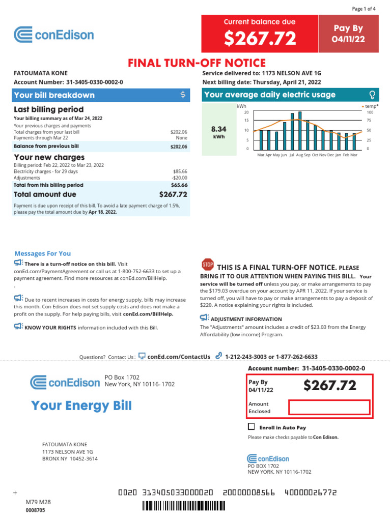 Final Turn-Off Notice: Your Energy Bill | PDF | Cheque | Taxes