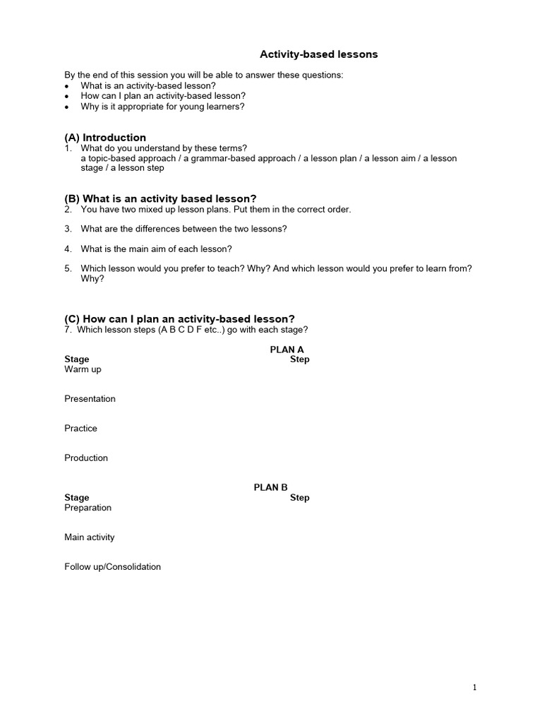 Methodology - Activity Based Learning | PDF | Teachers | Lesson Plan