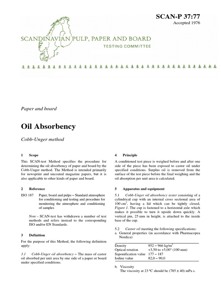 Paper and Board Oil Absorbency Cobb-Unger Method p2037-77 | PDF | Paper