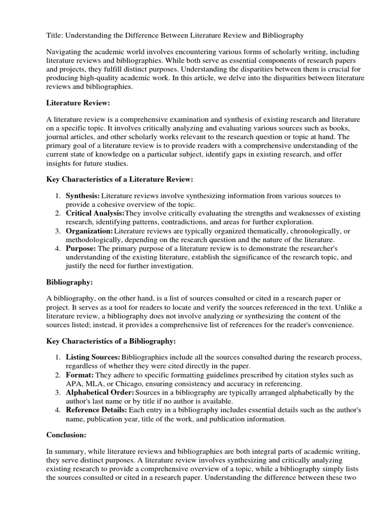 Difference Between Literature Review and Bibliography | PDF ...