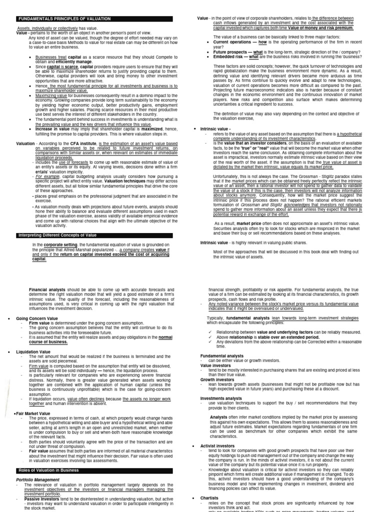 VALUATION CHP 1 - Edited Handout (BNW) | PDF | Valuation (Finance ...