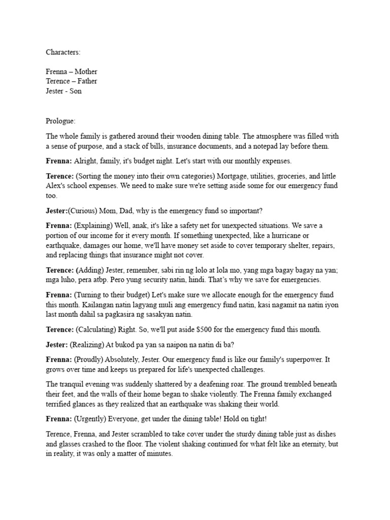 TLE Budgeting Roleplay Script | PDF | Language Arts & Discipline