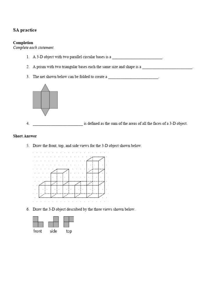 Sa Practice | PDF | Area | Surface Area