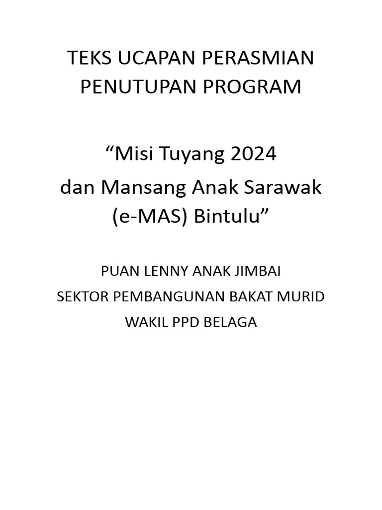 Teks Ucapan Perasmian Penutupan Program Mahasiswa Sarawak | PDF