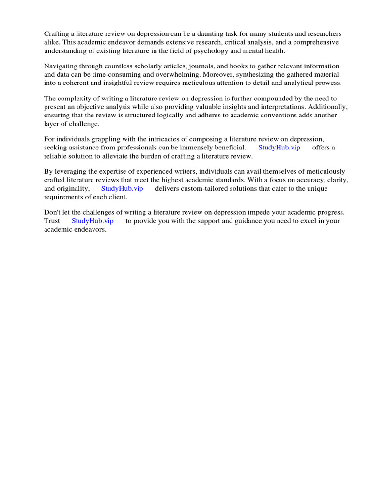 Literature Review Depression | PDF | Major Depressive Disorder | Mental ...