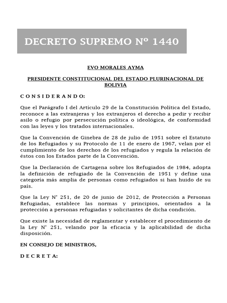 Reglamento Ley N° 251 Refugiados Bolivia | PDF | Documento de identidad ...