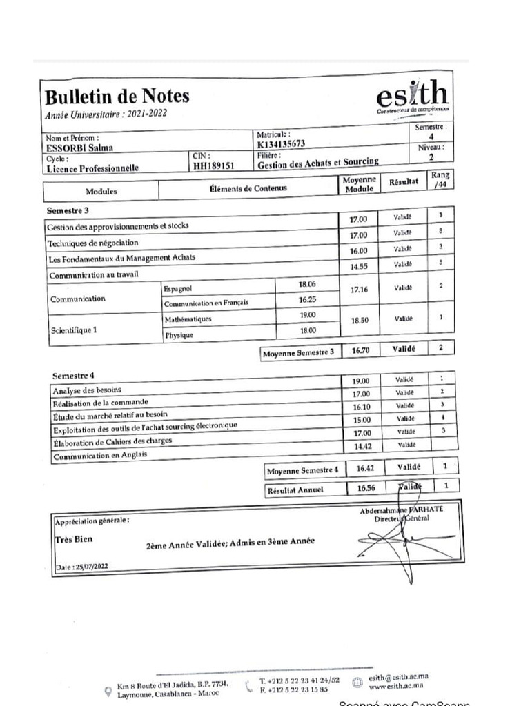 Relevés de Notes | PDF