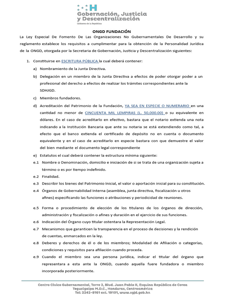 Ongd Fundación | PDF | Fundación (sin fines de lucro) | Honduras