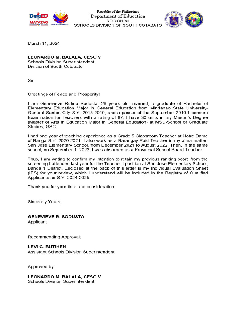 1 Letter of Intent To SDS of South Cotabato - Edited 2 | PDF