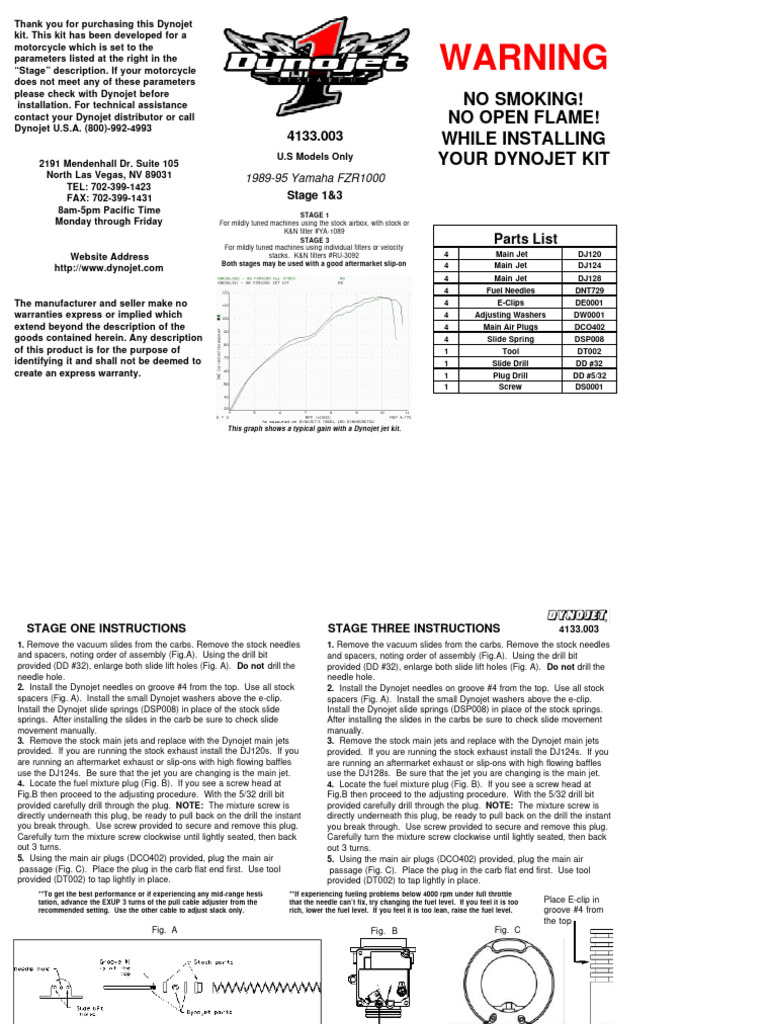 Warning: No Smoking! No Open Flame! While Installing Your Dynojet Kit | PDF | Vehicle Technology ...