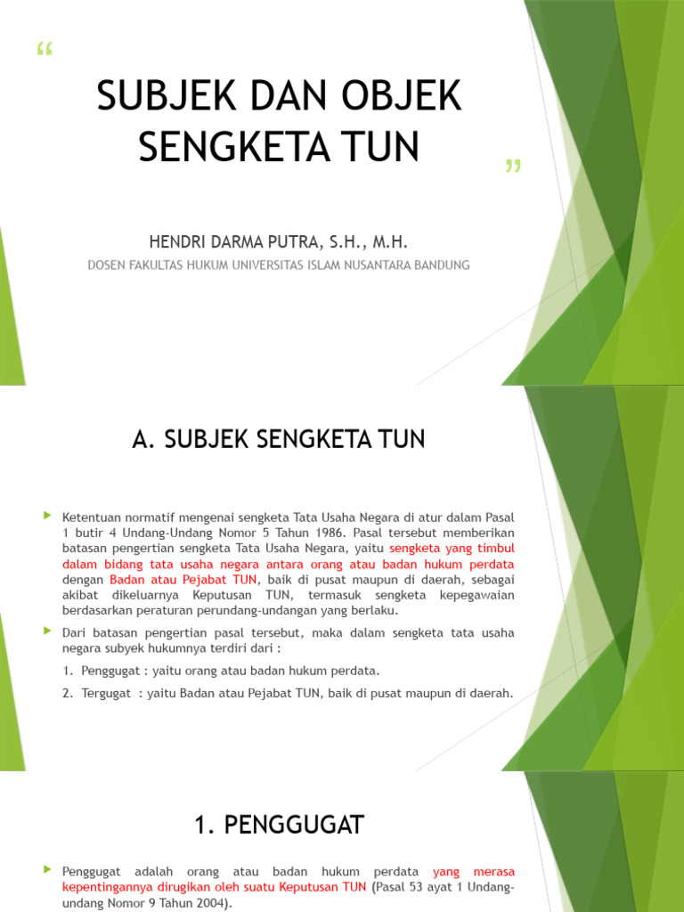 Materi 3 Subjek Dan Objek Sengketa Tun | PDF