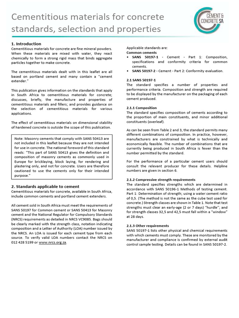 SANS 50197-1: Cement Standards Overview | PDF | Cement | Concrete