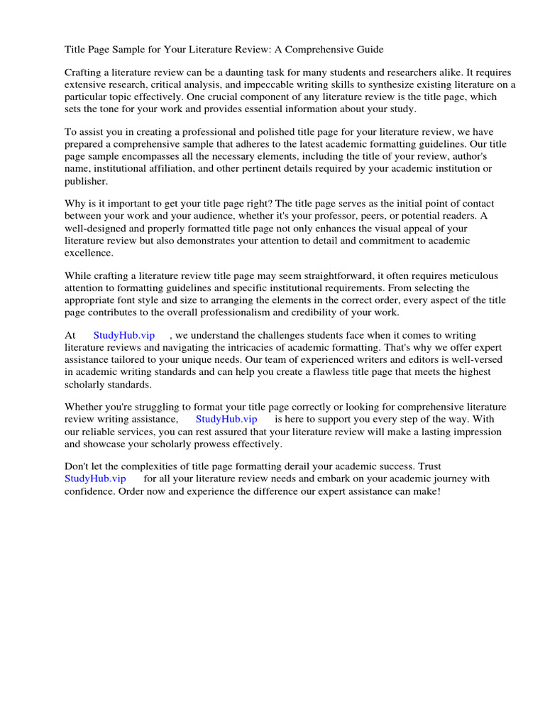 Literature Review Title Page Sample | PDF | Apa Style | Books