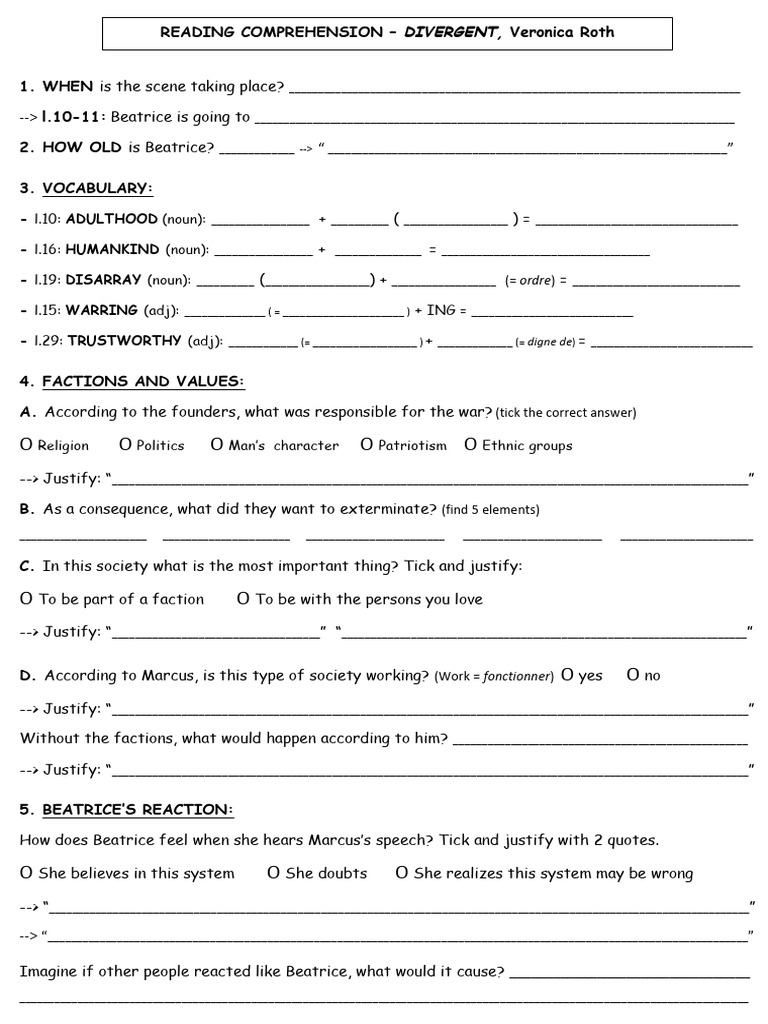 Divergent Questions for Faction Analysis | PDF | Games & Activities ...