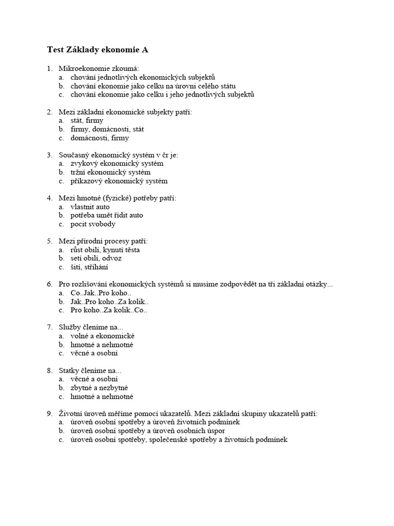 Test Základy Ekonomie A | PDF