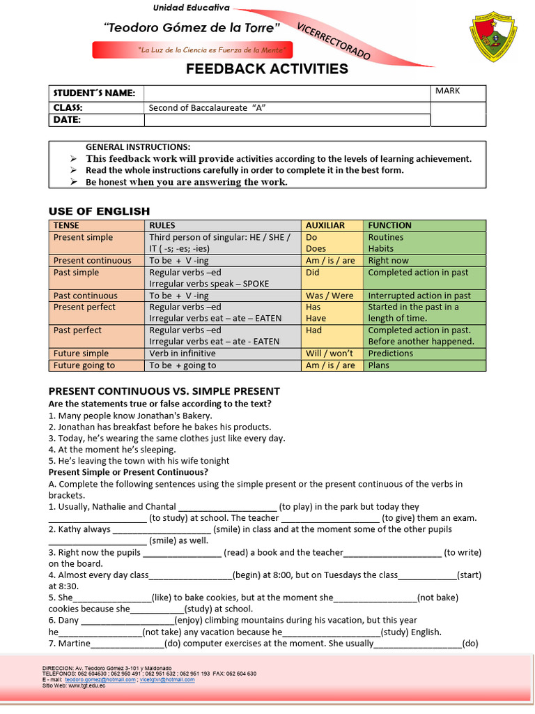 Feedback - Activities 2bgua | PDF | Verb | Linguistic Typology