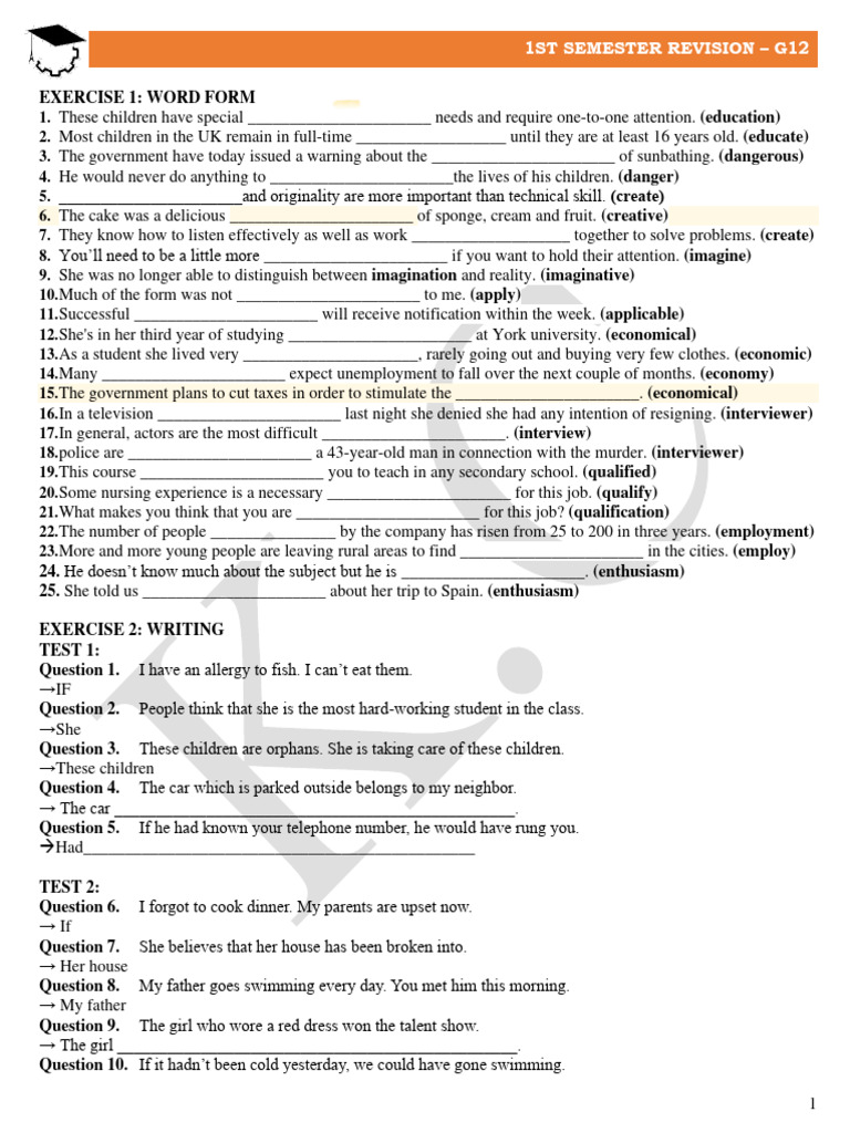 1St Semester Revision - G12 | PDF | Water