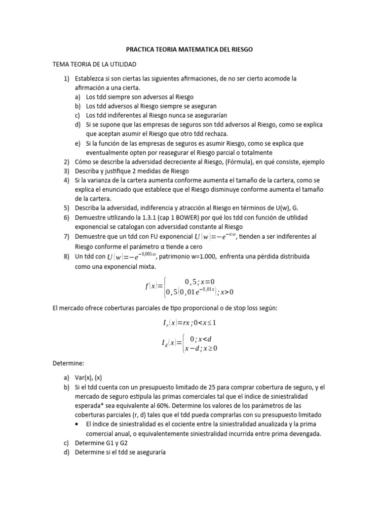 Practica Teoria Matematica Del Riesgo | PDF
