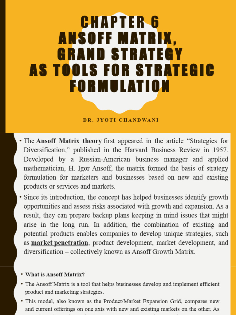 Ansoff Matrix, Grand Strategy | PDF | Business Economics | Business